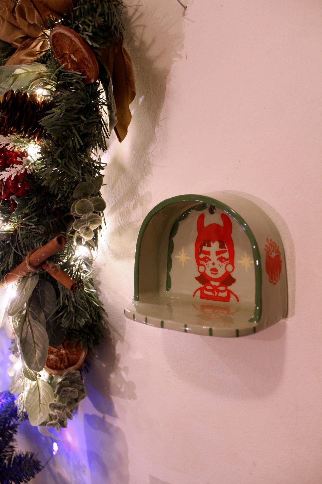 Diablita Mini Shrine, Handmade Clay Shrine, Hand Painted Mini Shrine ...