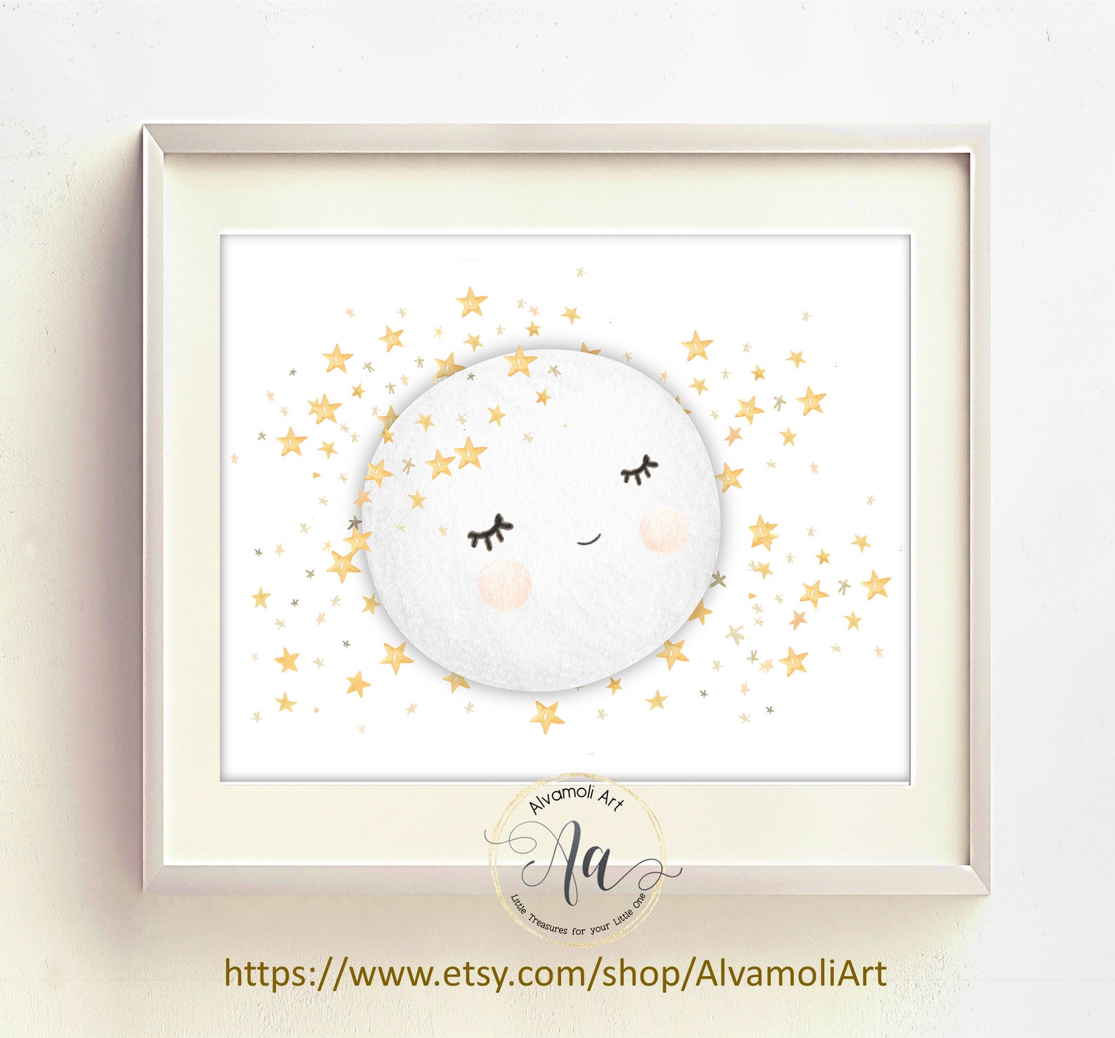 Moon and Stars Nursery Art, Moon Wall Art, Stars Nursery Decor, Sky ...