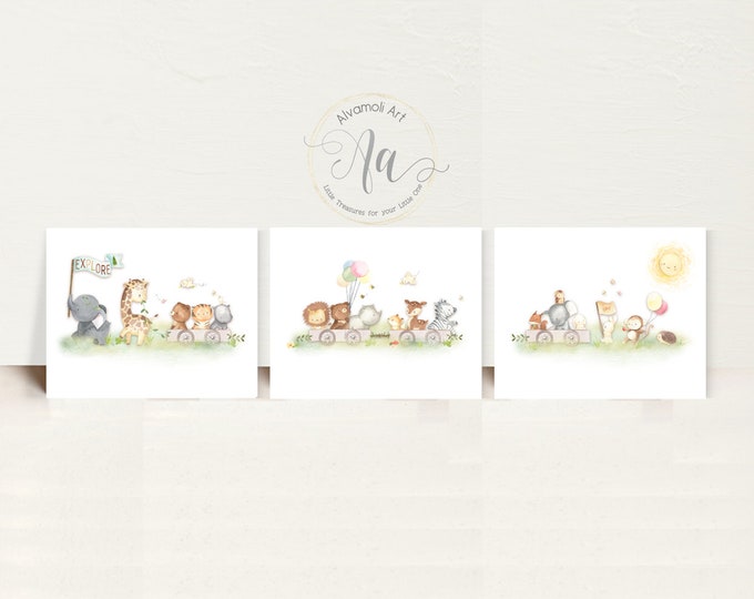 SET of six Watercolor ANIMAL PARADE Circus animals prints. Parade ...