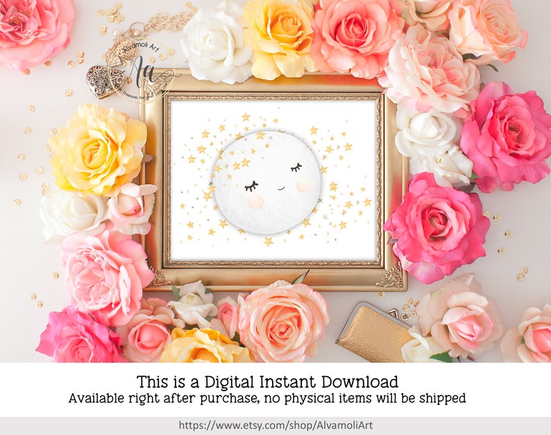 Moon and Stars Nursery Art, Moon Wall Art, Stars Nursery Decor, Sky ...