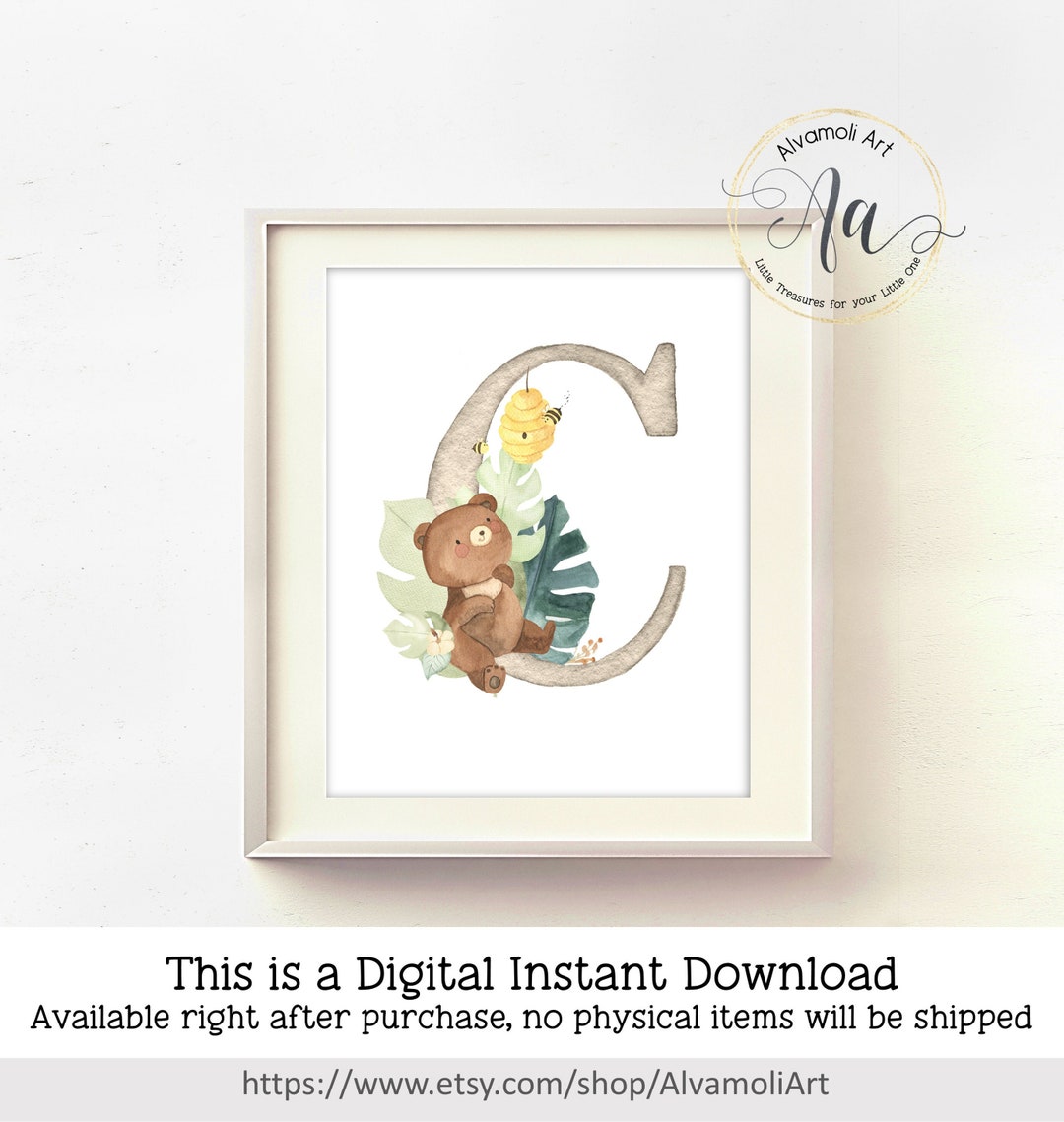 Digital Letter C Nursery Monogram, Letter C Nursery Art, Woodland ...