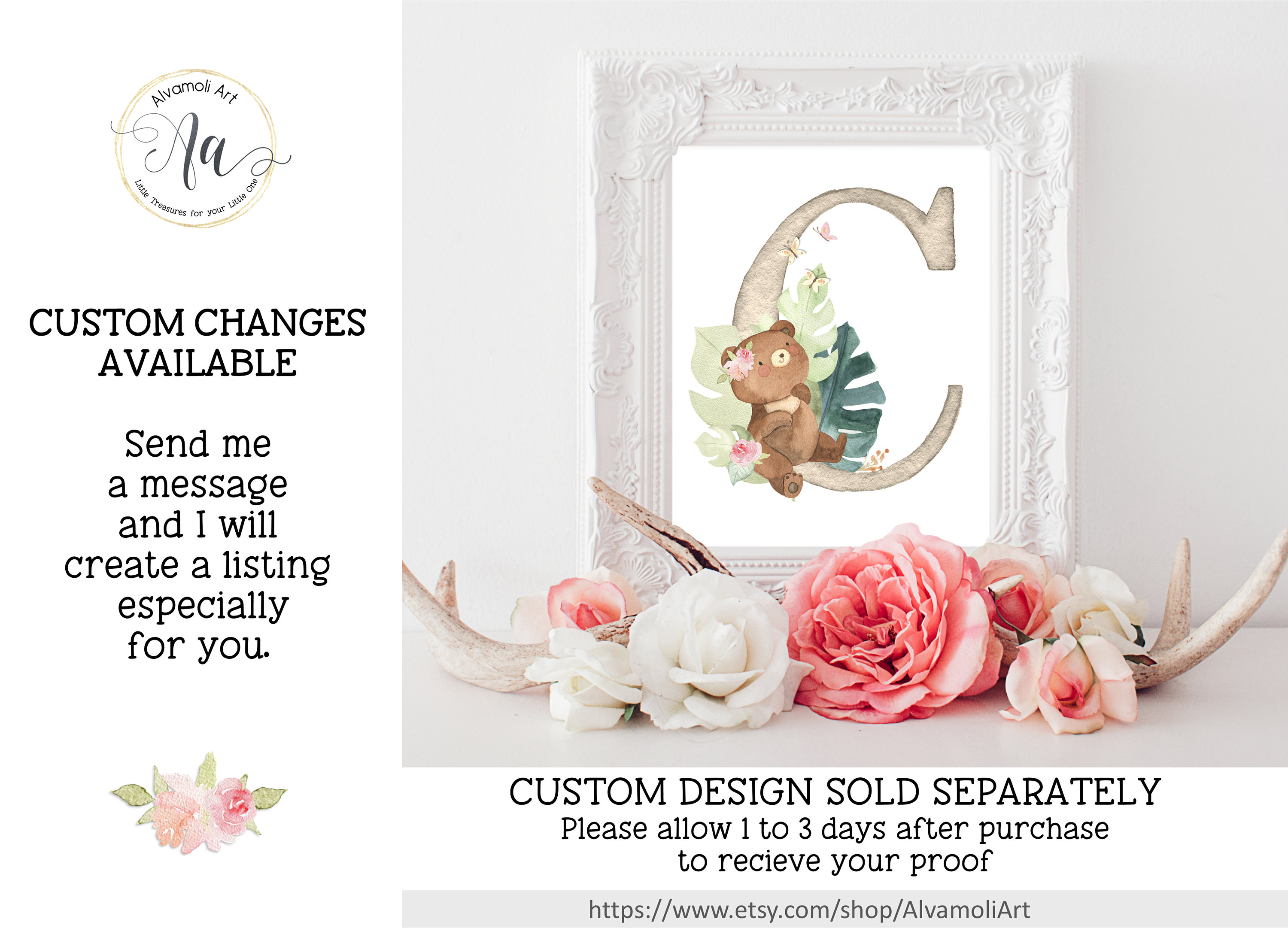 Digital Letter C Nursery Monogram, Letter C Nursery Art, Woodland ...