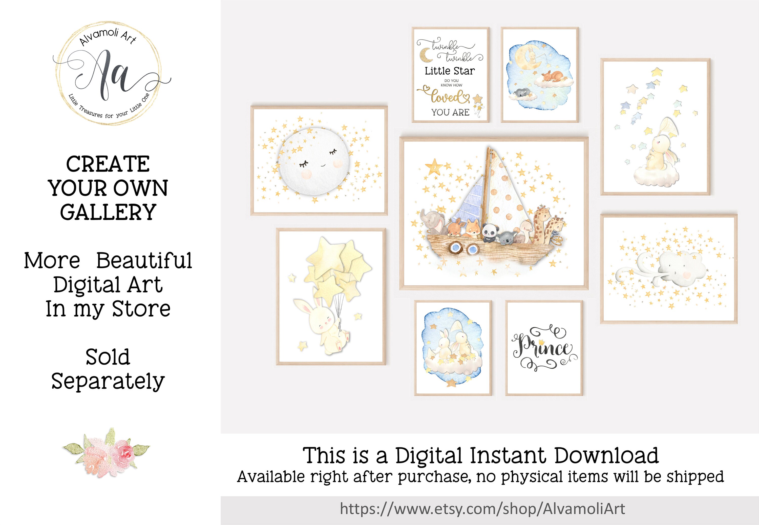 Moon and Stars Nursery Art, Moon Wall Art, Stars Nursery Decor, Sky ...