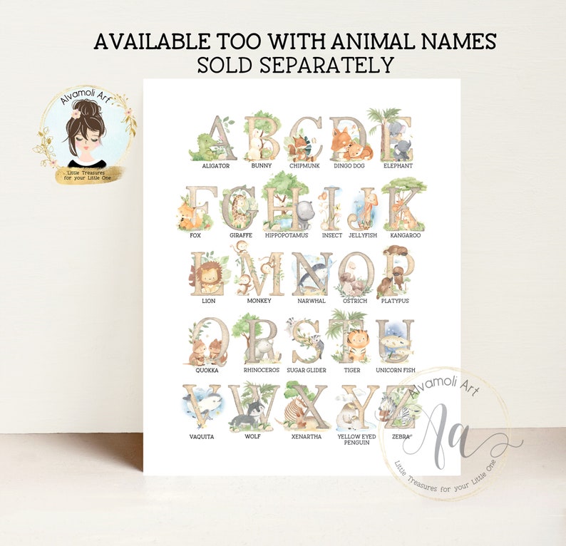 Animal Abcs Alphabet Print Kids Alpha Letters Wall Art - Etsy