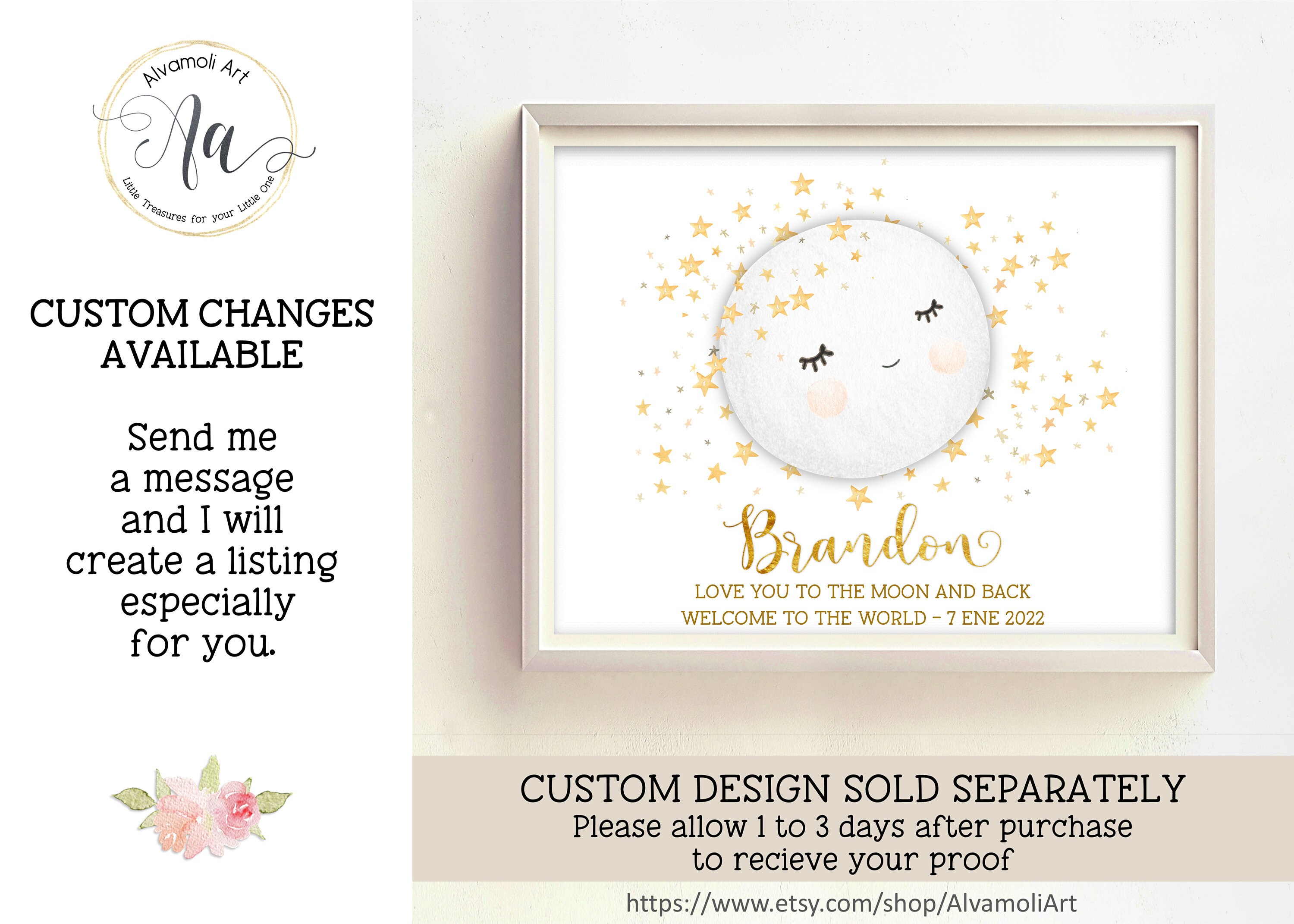 Moon and Stars Nursery Art, Moon Wall Art, Stars Nursery Decor, Sky ...