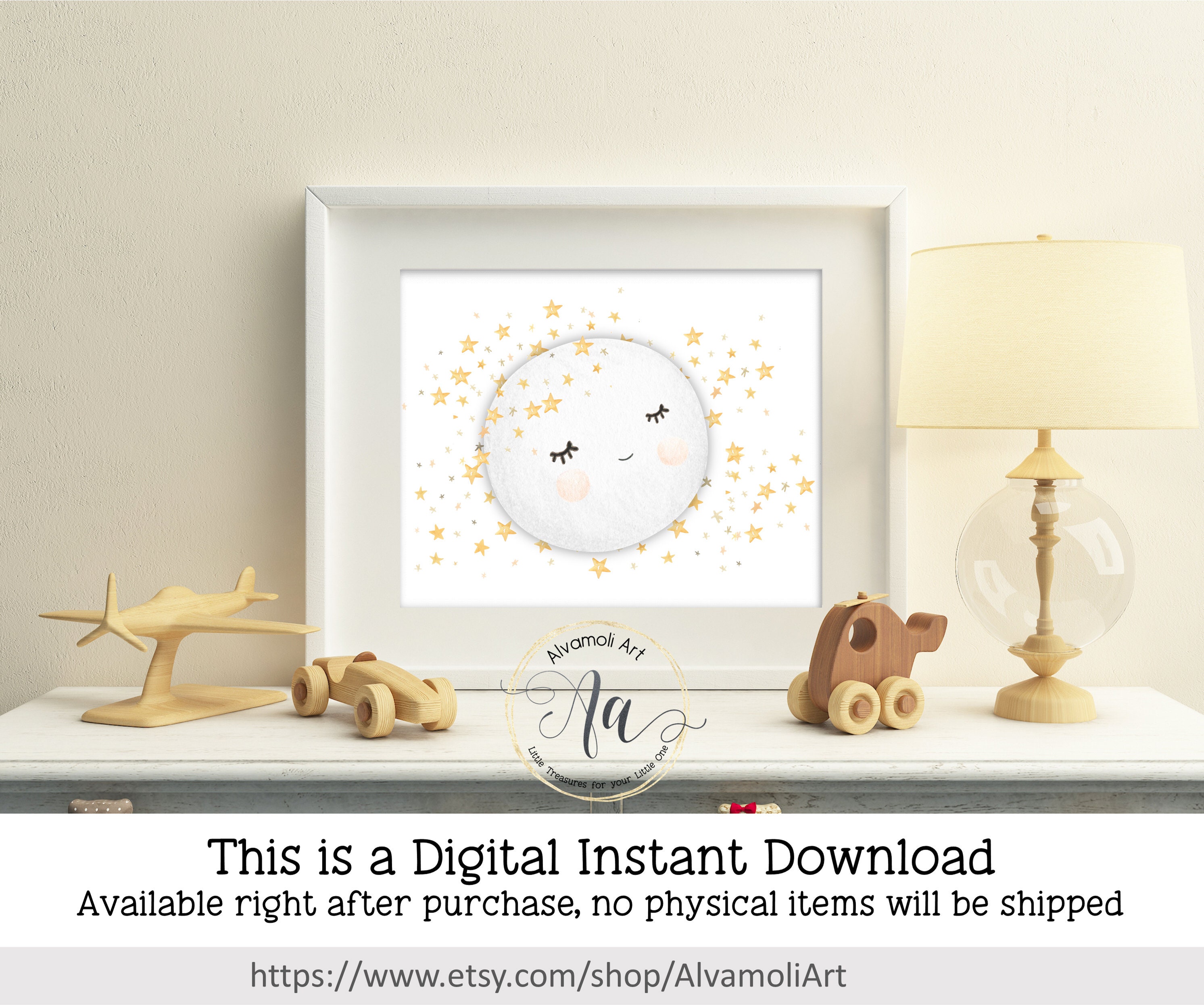 Moon and Stars Nursery Art, Moon Wall Art, Stars Nursery Decor, Sky ...