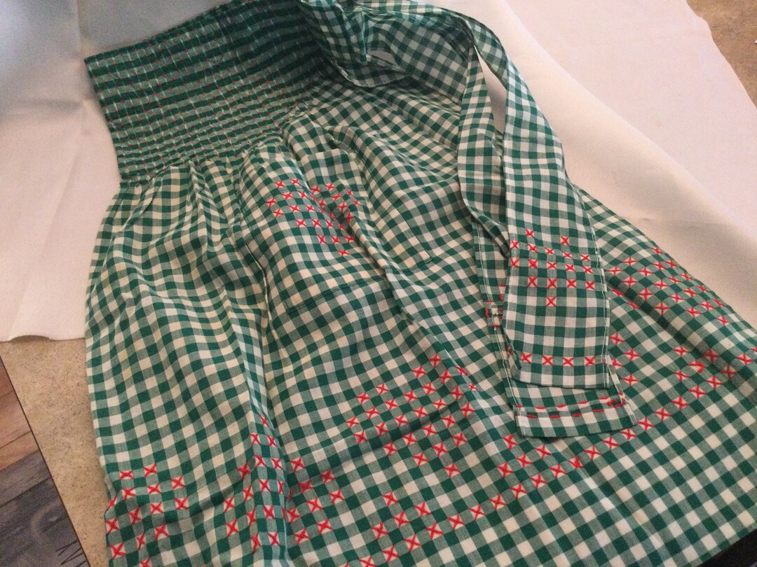 Vintage Gingham Half Apron Green and White Cross Stitch - Etsy