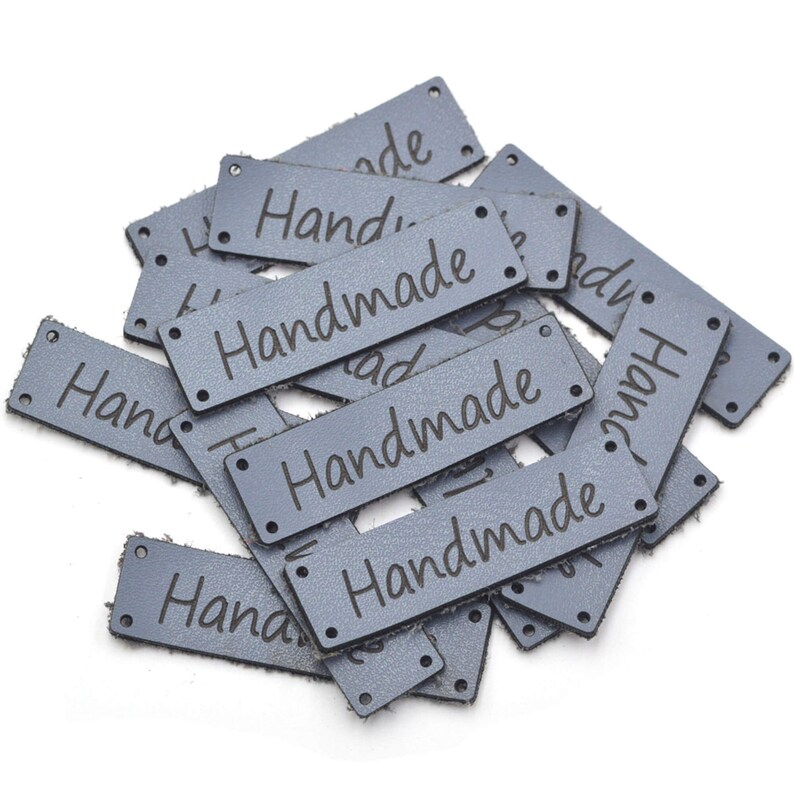 20pcs Slate Gray Handmade Motif Artificial Leather Label Tags for ...
