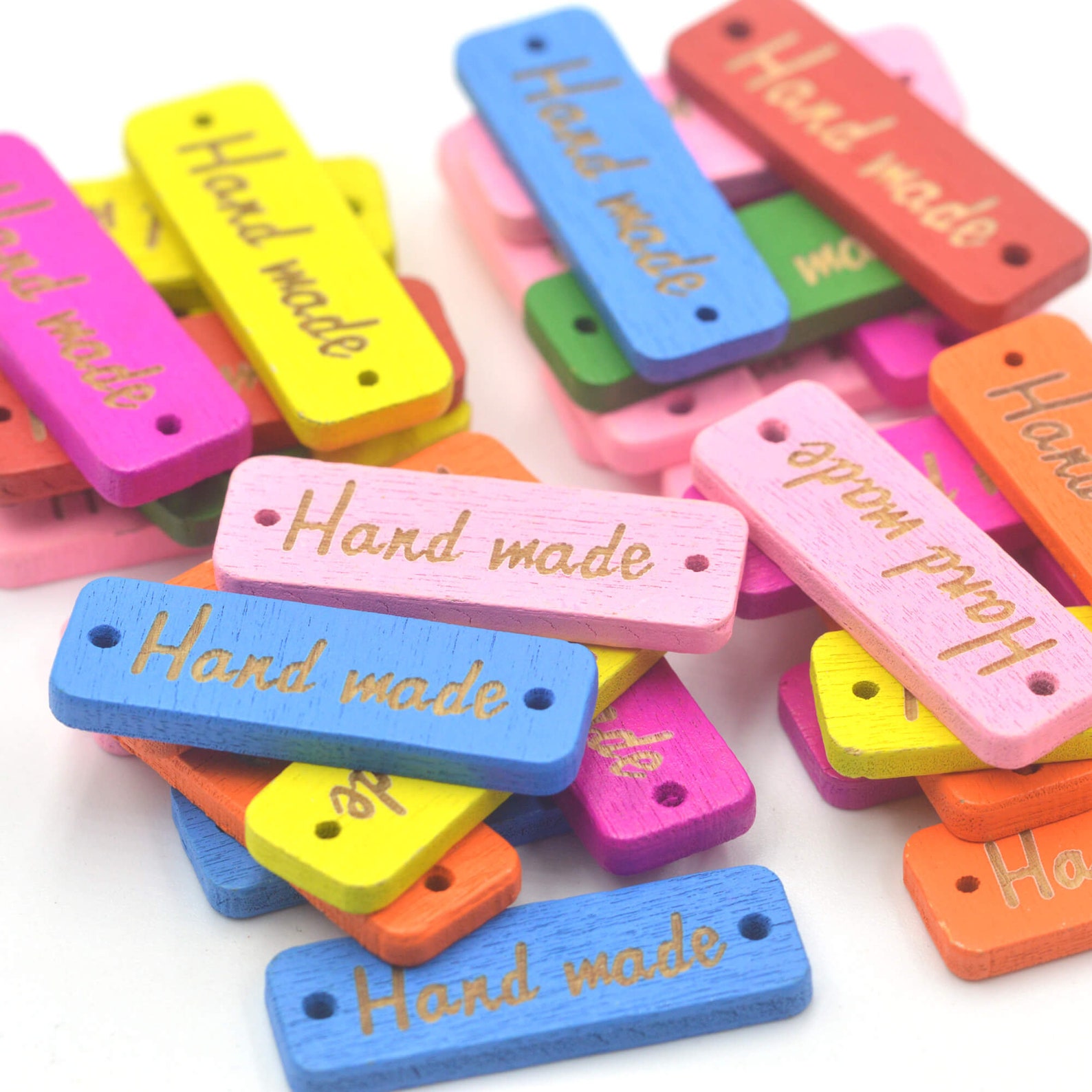 Assorted Colorful Engraved Wooden Button Tags With 2 Holes for Handmade ...