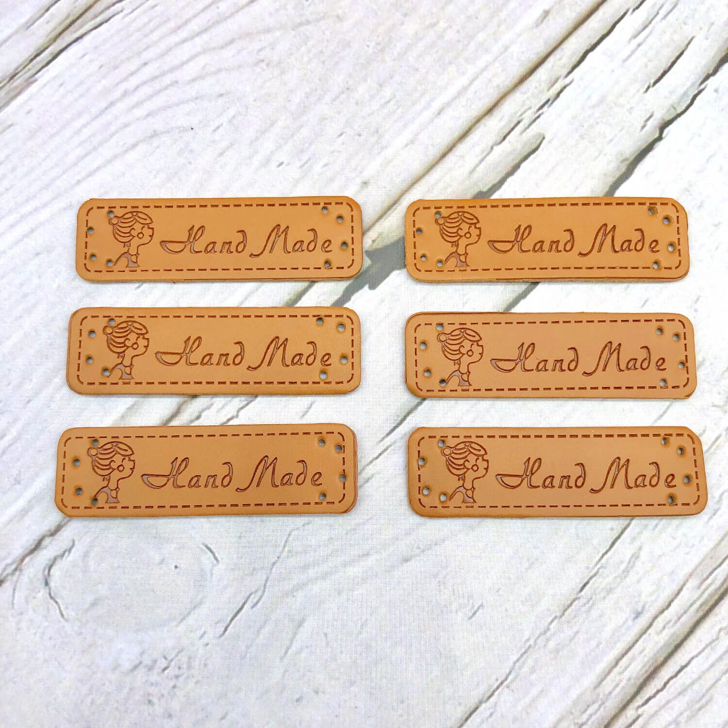 Brown "hand Made" PU Labels for Handmade Items Girl Motif Artificial PU ...