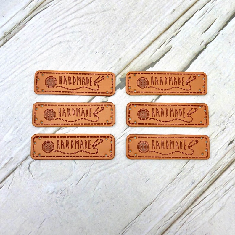Brown handmade PU Labels for Handmade Items Button | Etsy