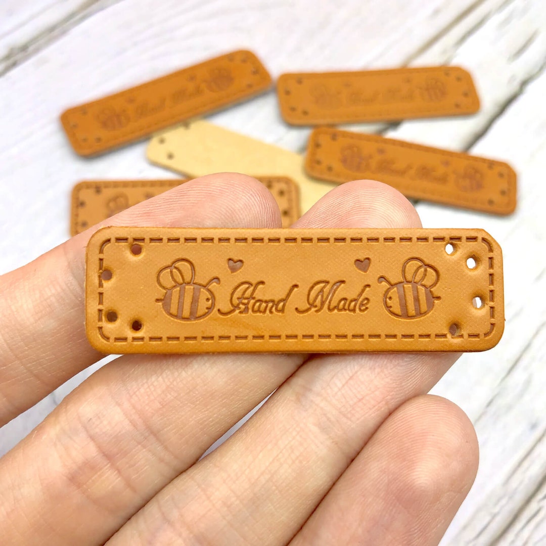 Brown "hand Made" PU Labels for Handmade Items Bees Motif Artificial PU ...
