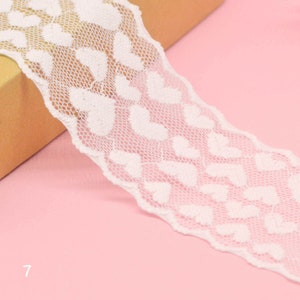 5 Yards White Floral Lace Trim Elastic Heart Lace Trims Wedding Lace ...