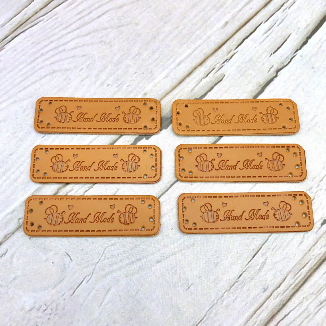 Brown "hand Made" PU Labels for Handmade Items Bees Motif Artificial PU ...