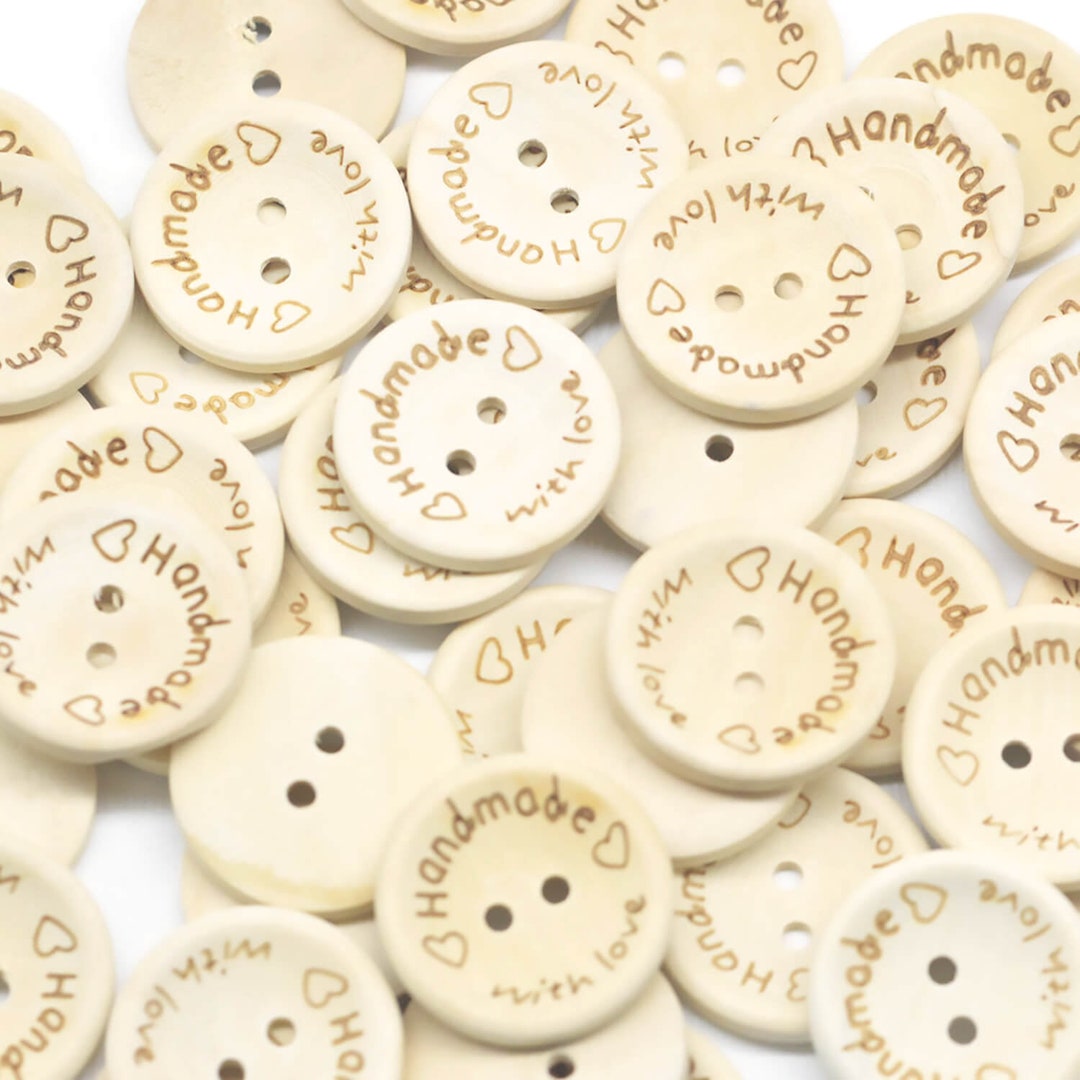 30pcs Natural Color "handmade With Love" Engraved Wooden Buttons Sewing ...