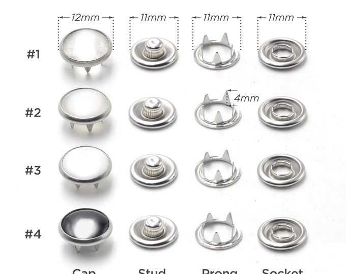 50sets Metal Snap Fasteners Press Studs Snap Buttons Poppers 10mm #655 ...