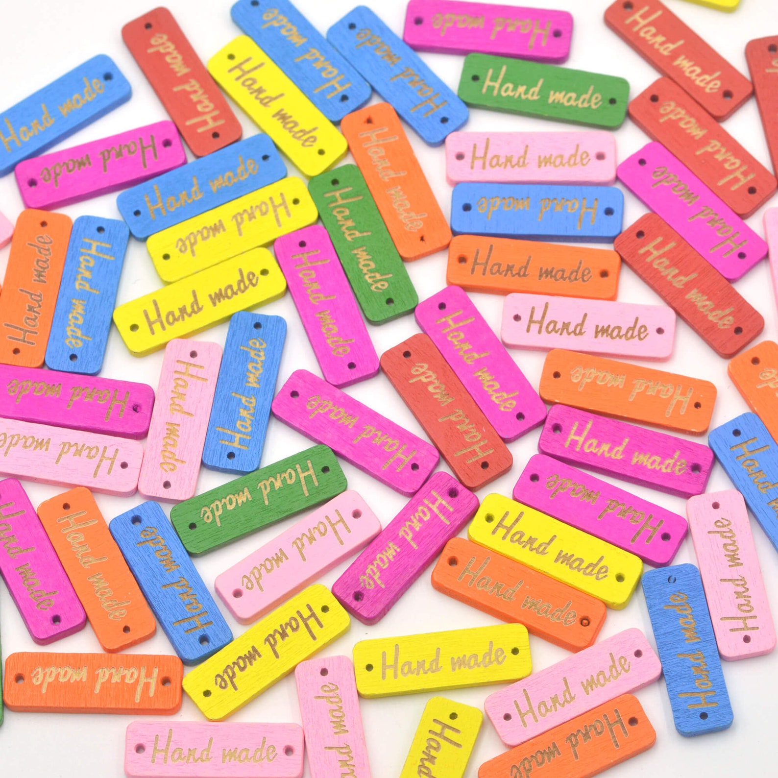 Assorted Colorful Engraved Wooden Button Tags With 2 Holes for Handmade ...