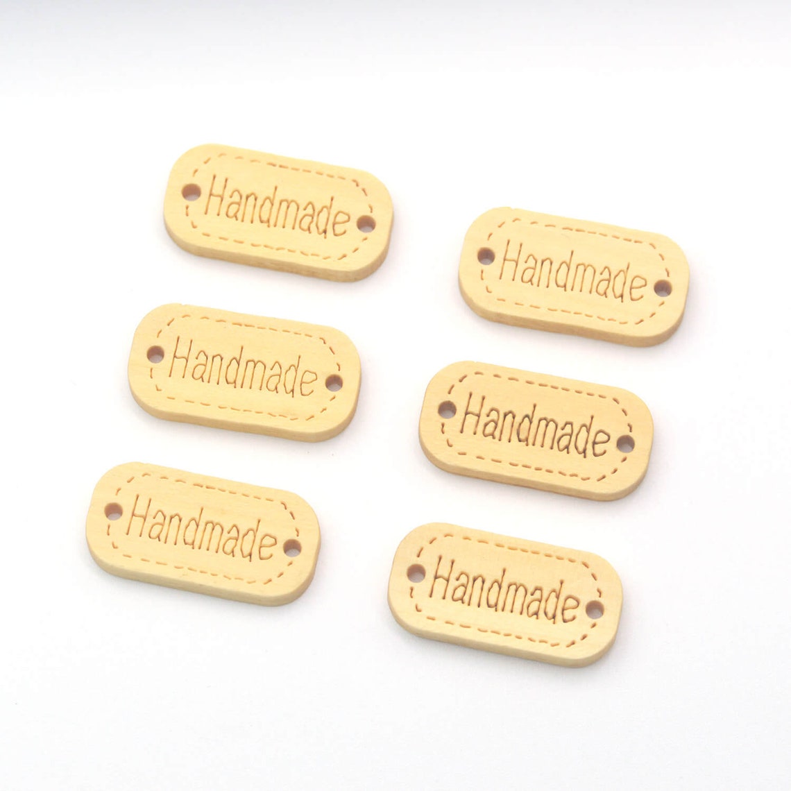 50pcs "handmade" Engraved Wooden Button Tags With 2 Holes for Handmade ...