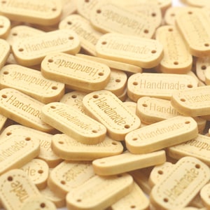 50pcs "handmade" Engraved Wooden Button Tags With 2 Holes for Handmade ...