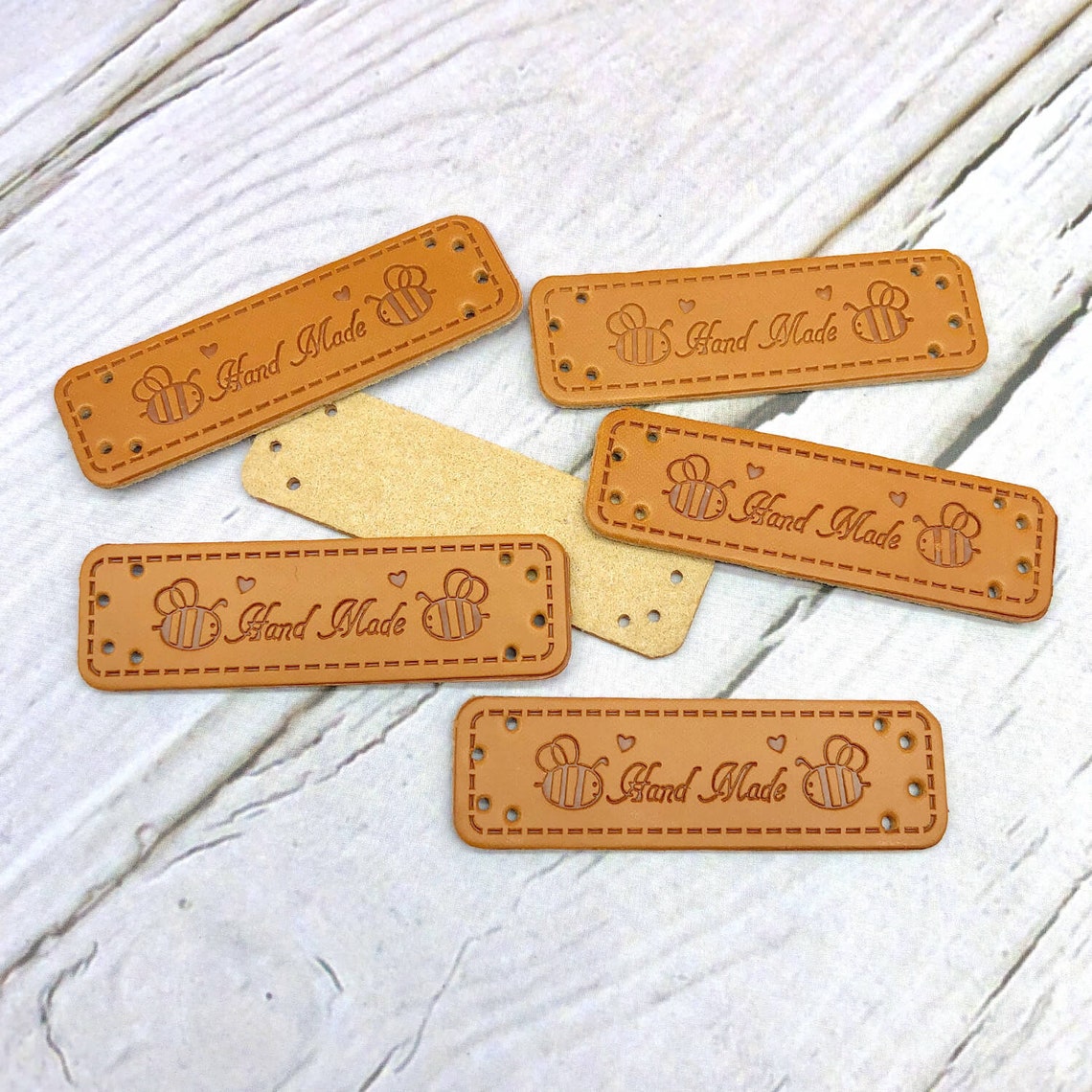 Brown "hand Made" PU Labels for Handmade Items Bees Motif Artificial PU ...