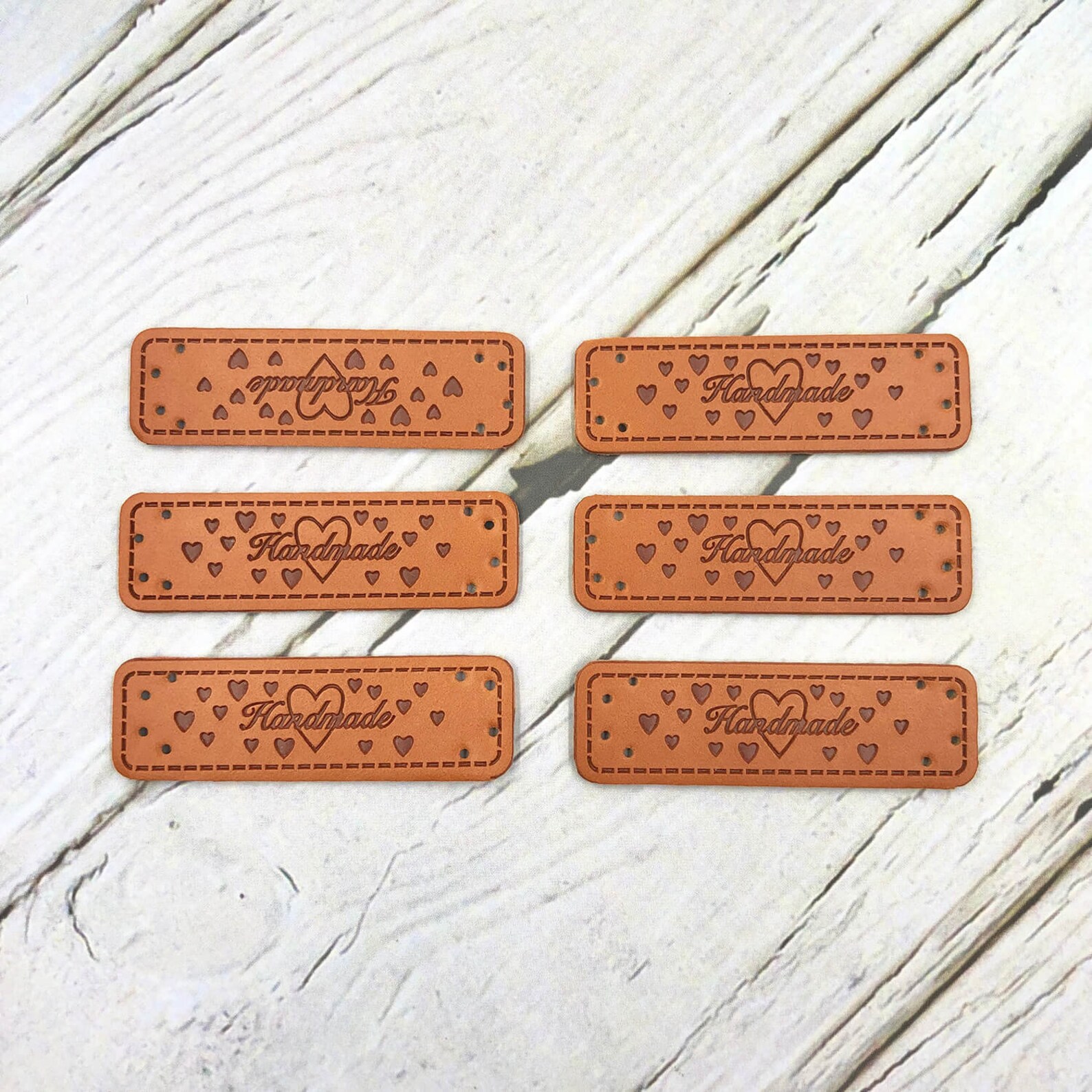 Brown "handmade" PU Labels for Handmade Items Love Heart Motif ...