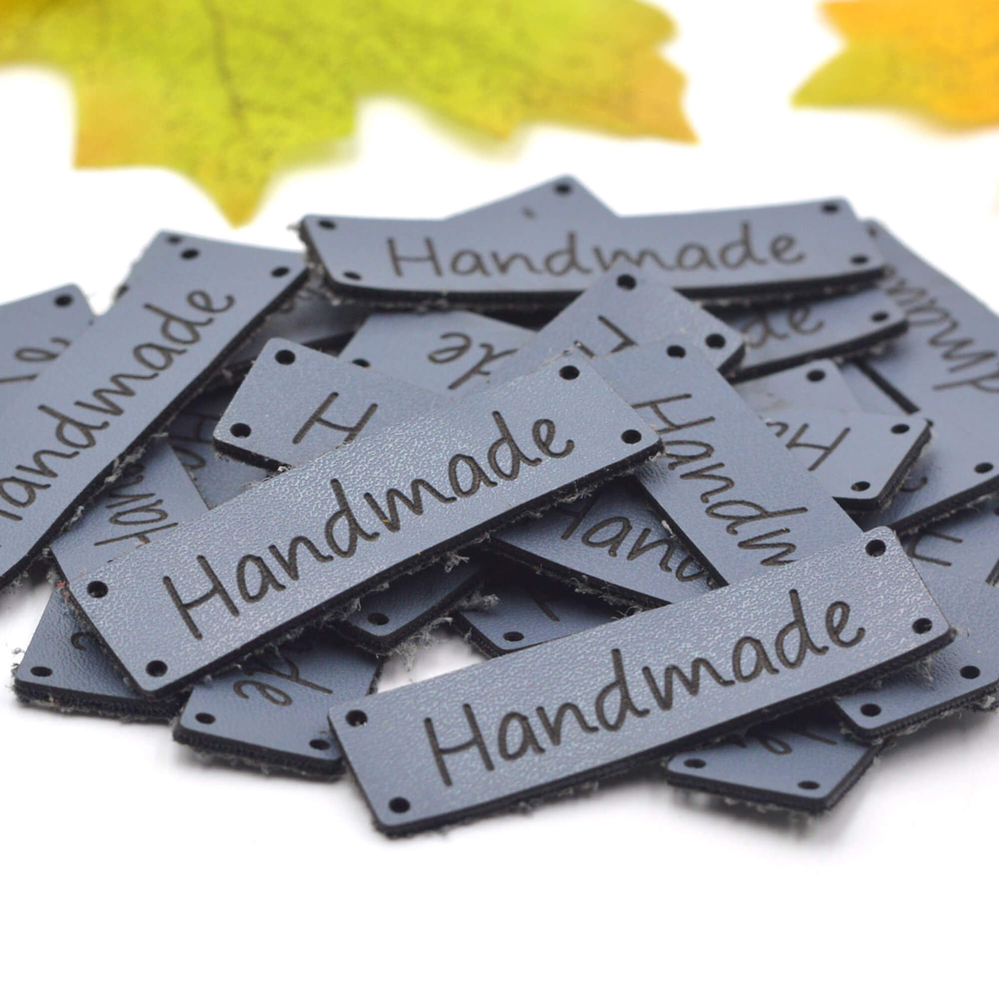 20pcs Slate Gray Handmade Motif Artificial Leather Label Tags for ...