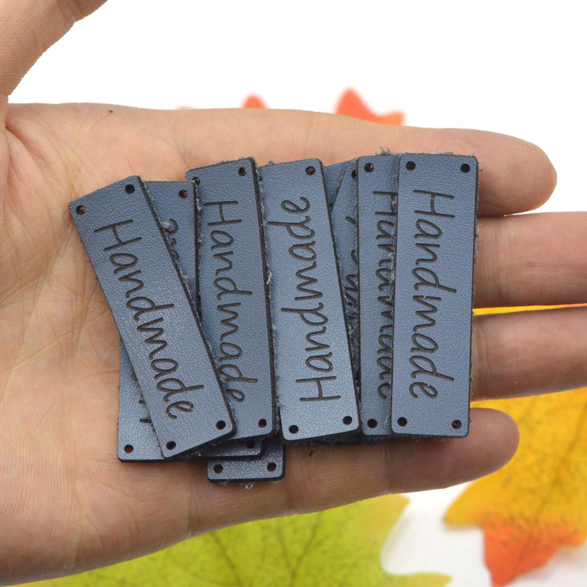 20pcs Slate Gray Handmade Motif Artificial Leather Label Tags for ...