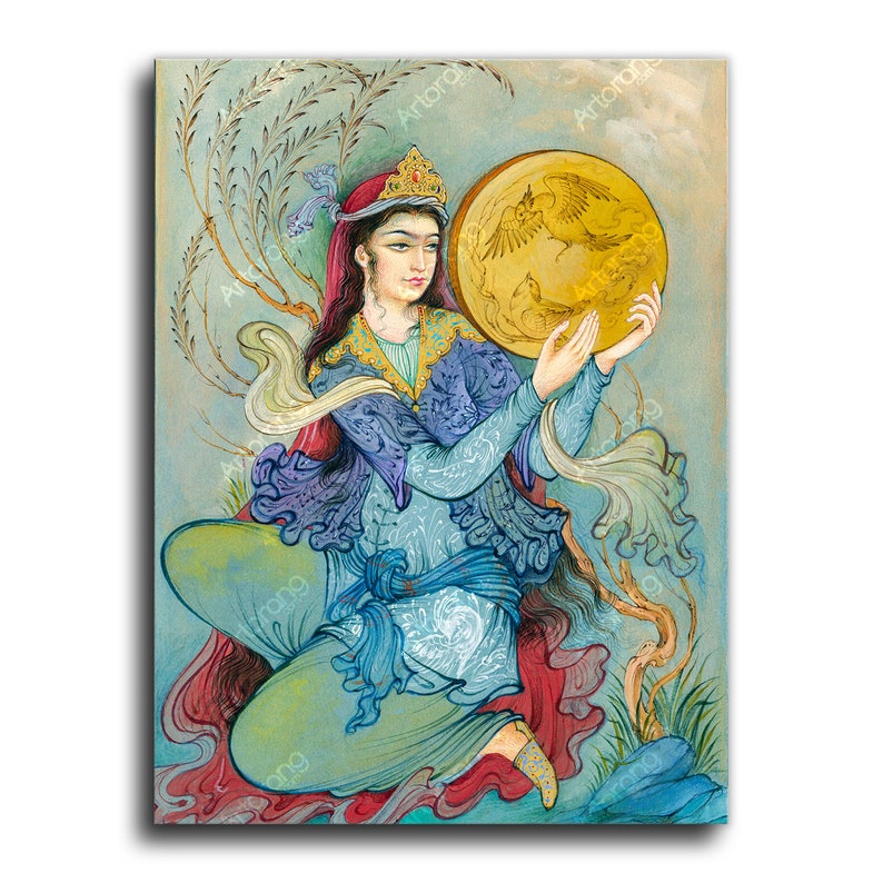 Persian Girl Playing the Daf Persian Miniature Painting Print - Etsy