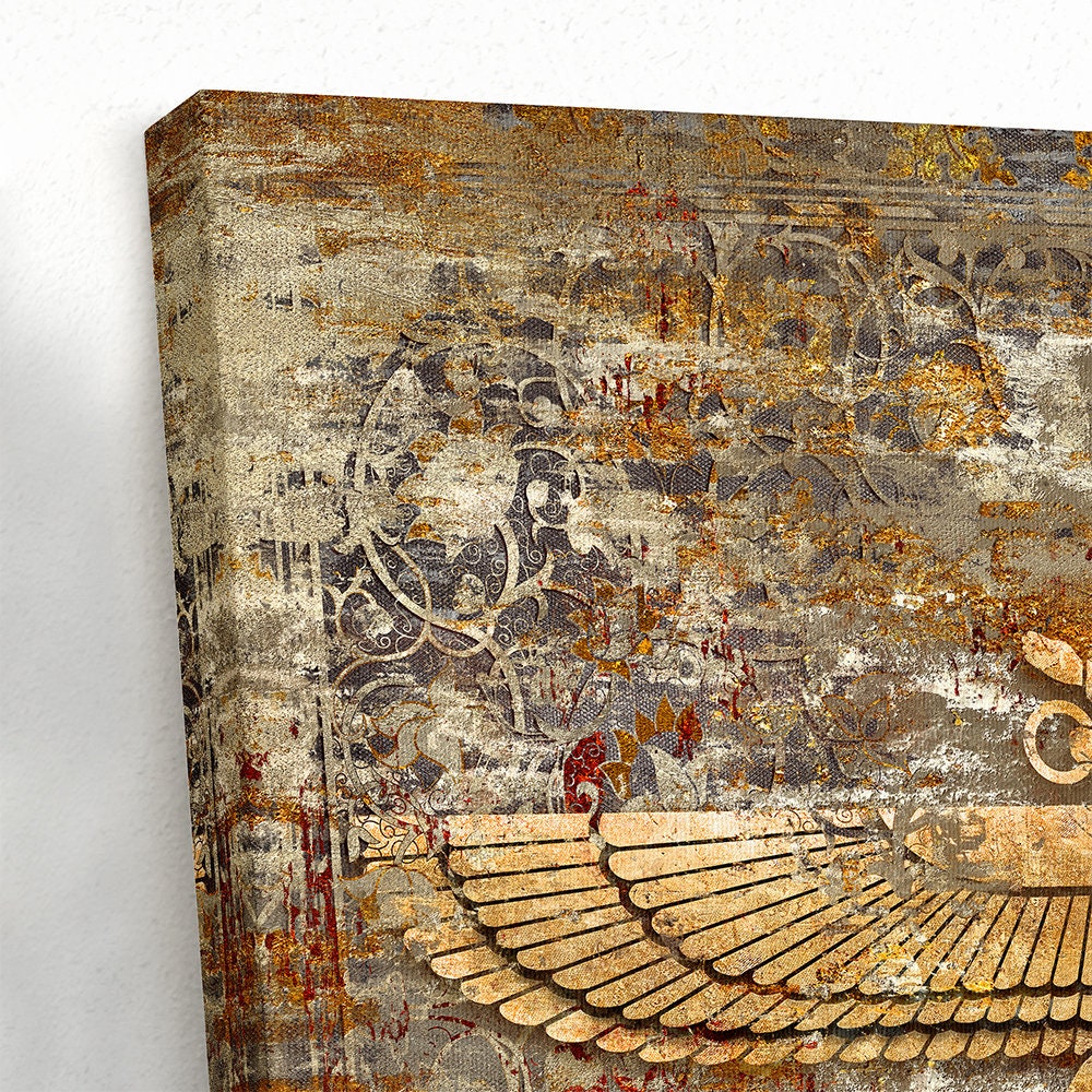 Faravahar Symbol Persian Rug Canvas Print Wall Art, Zoroastrian Decor ...
