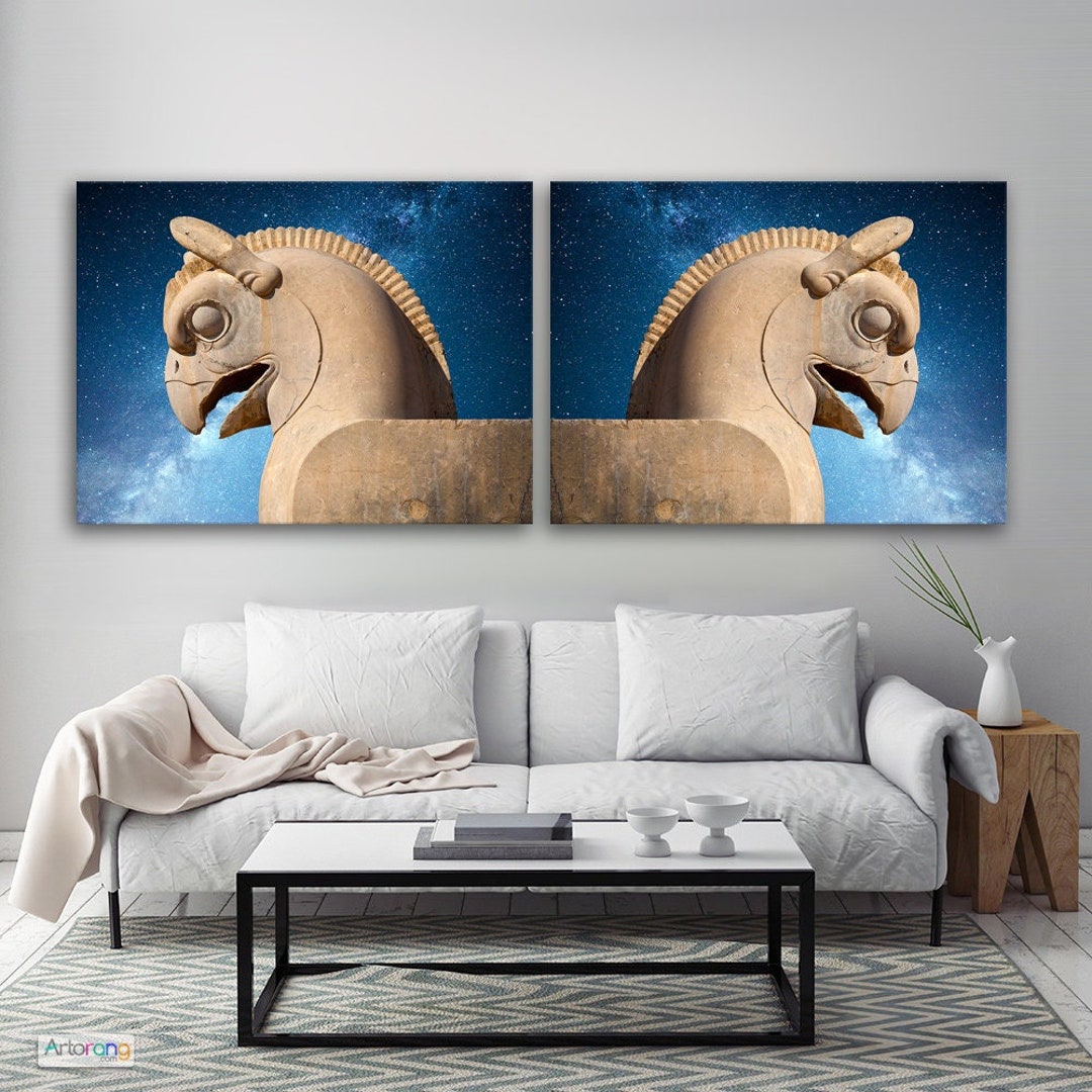 Huma Bird in the Night Sky 2 Pieces Canvas Art, Persepolis Takht-e ...