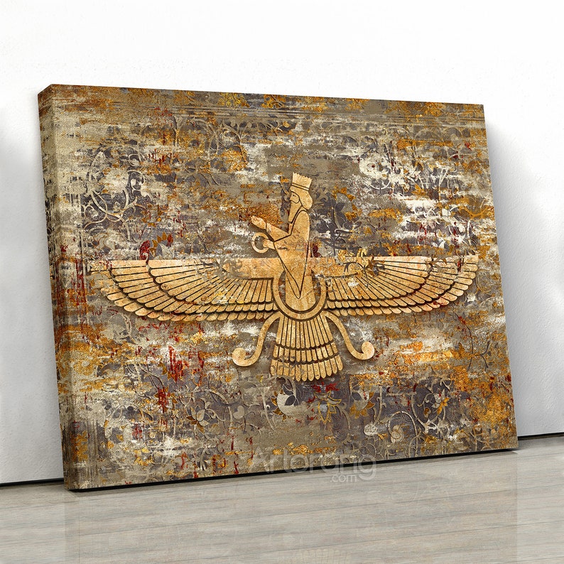 Faravahar Symbol Persian Rug Canvas Print Wall Art, Zoroastrian Decor ...