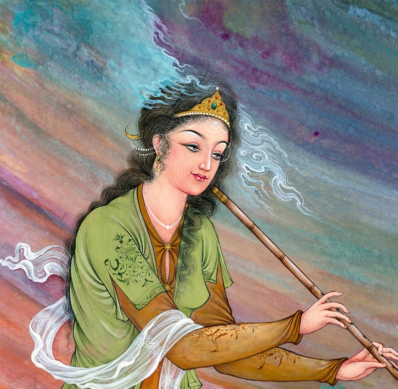 Persian girl playing Ney in heaven Persian miniature painting | Etsy