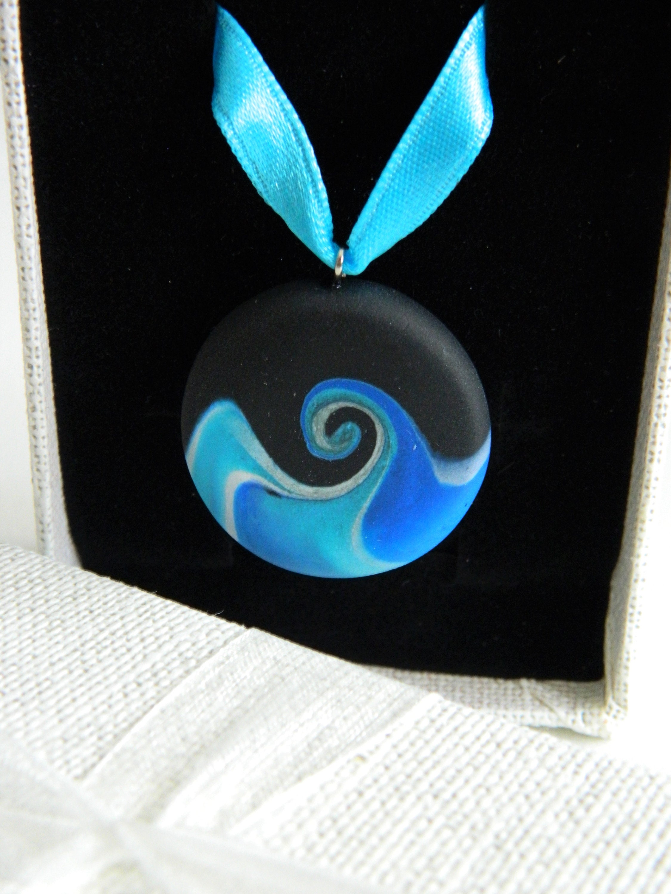 Necklace/ Storm in the ocean charm/ Polymer clay/ Handmade / | Etsy