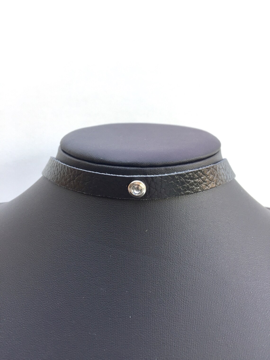 Simple Black Genuine Leather Choker with crystal rivet/ Thin 1 | Etsy