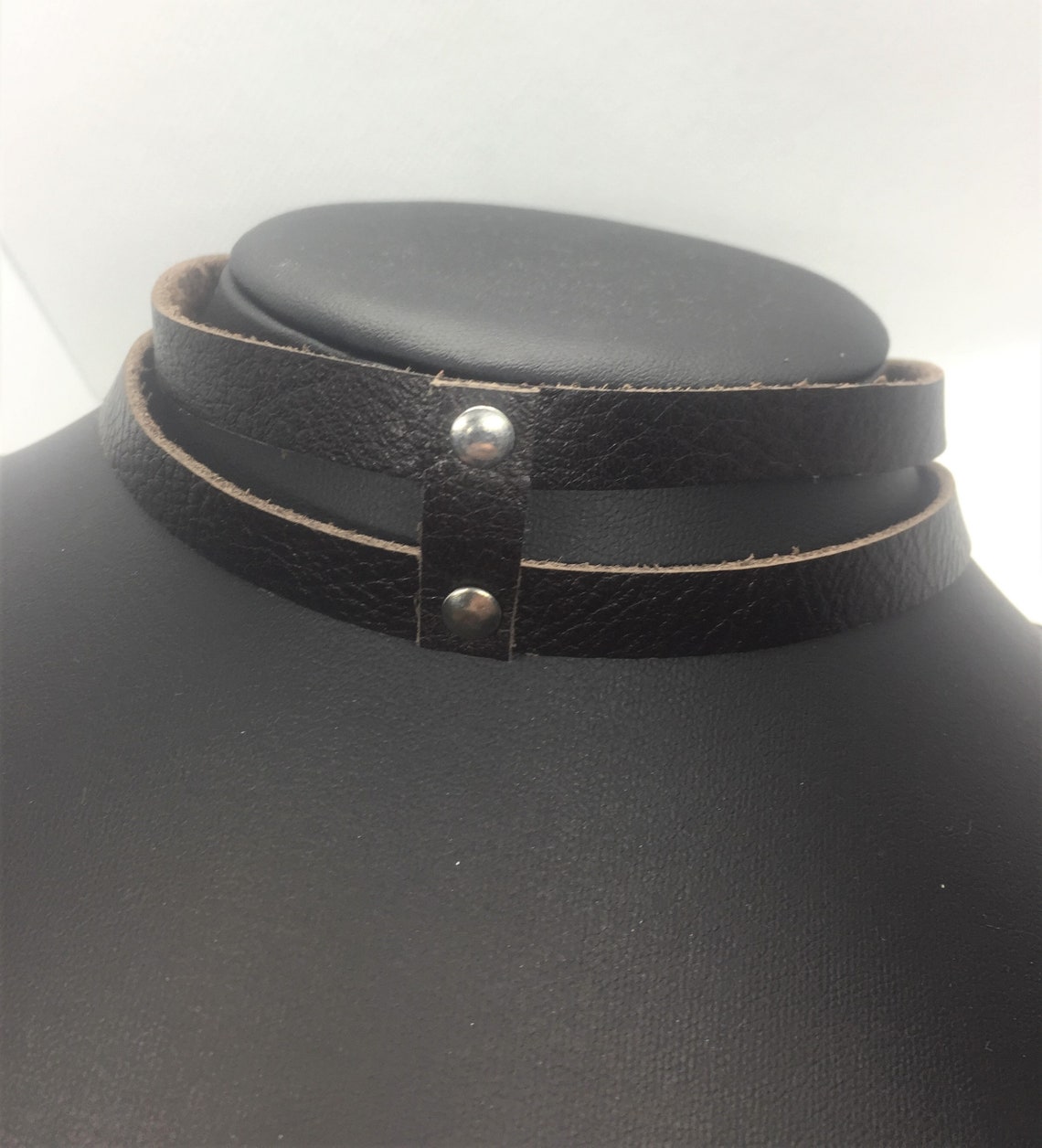 Genuine Black Leather Choker / Two Straps With Rivets / 1 Cm - Etsy