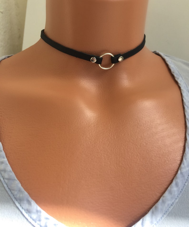 Skinny Black Genuine Leather Choker /thin 5 Mm O-ring Soft - Etsy