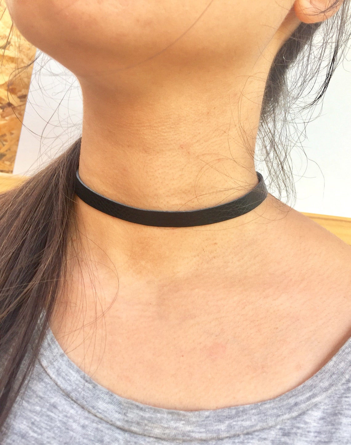 Simple Black Genuine Leather Choker /thin 1 Cm Plain Soft Choker ...