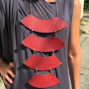 Genuine Red Leather Removable Elements Necklace / Chain Necklace ...
