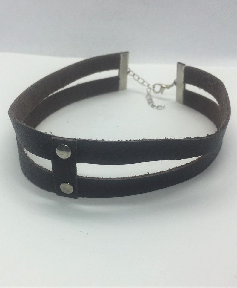 Genuine Black Leather Choker / Two Straps With Rivets / 1 Cm - Etsy