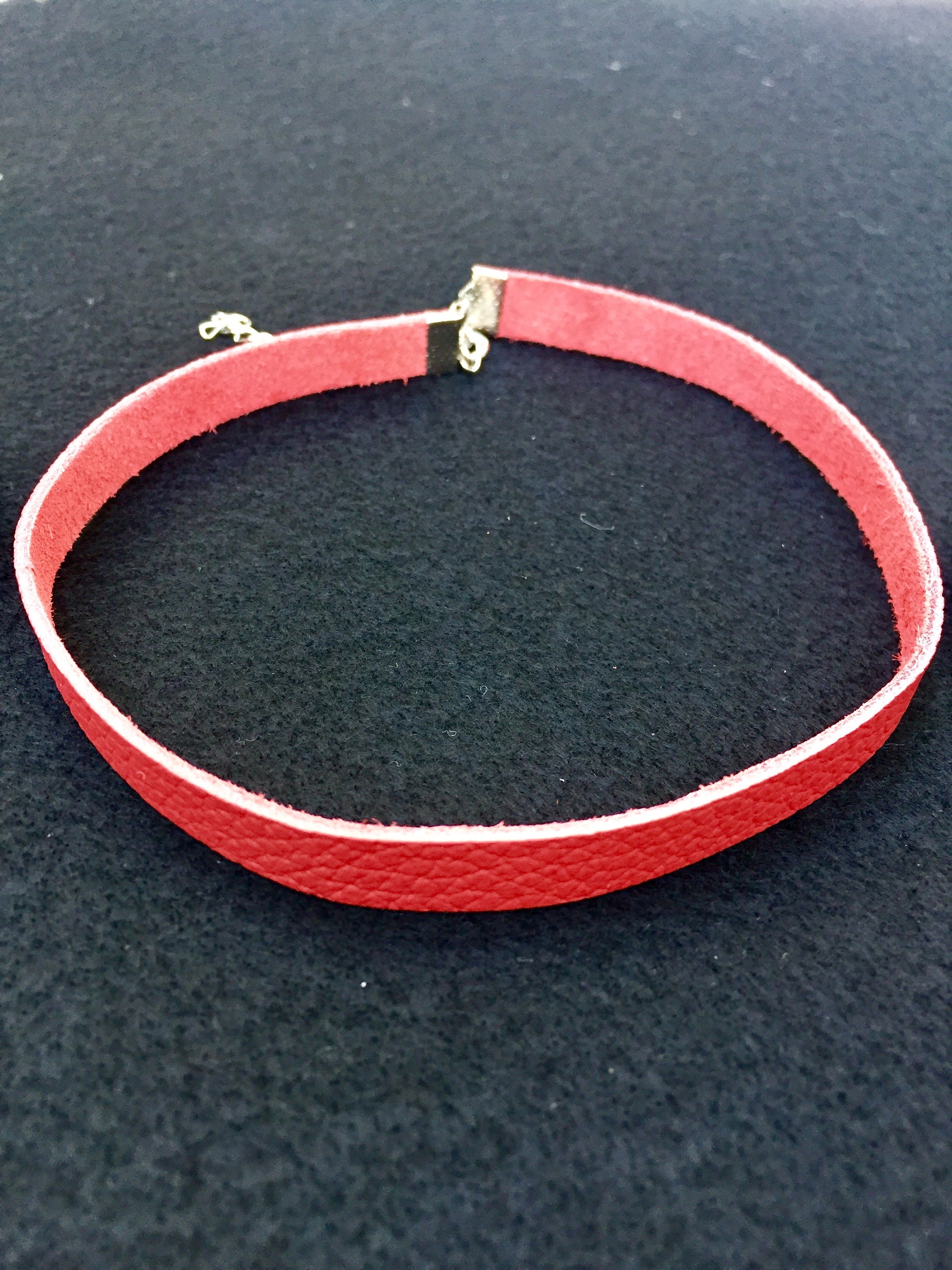 Simple Red Genuine Leather Choker /thin 1 Cm Soft Choker / Handmade ...