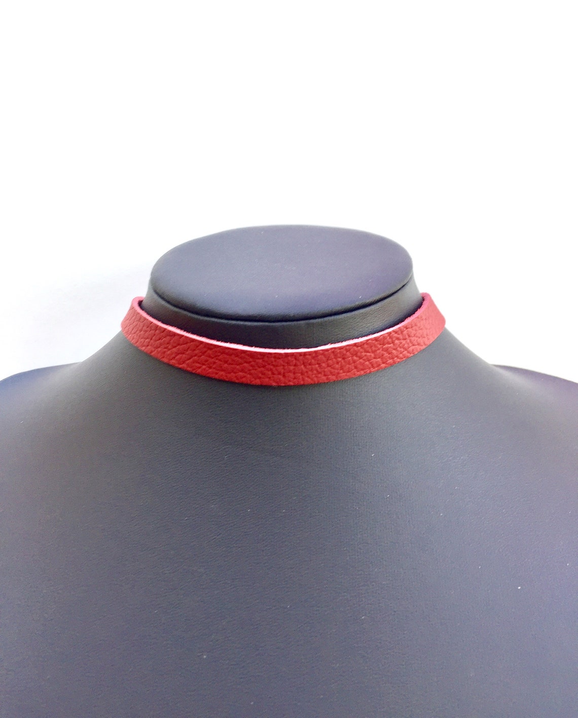 Simple Red Genuine Leather Choker /thin 1 Cm Soft Choker / Handmade ...