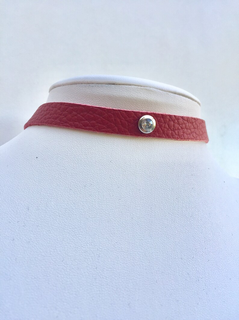 Simple Red Genuine Leather Choker With Crystal Rivet/ Thin 1 - Etsy