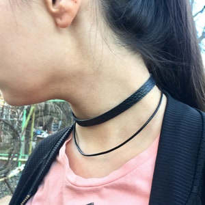 Simple Black Genuine Leather Choker /thin 1 Cm Plain Choker With ...