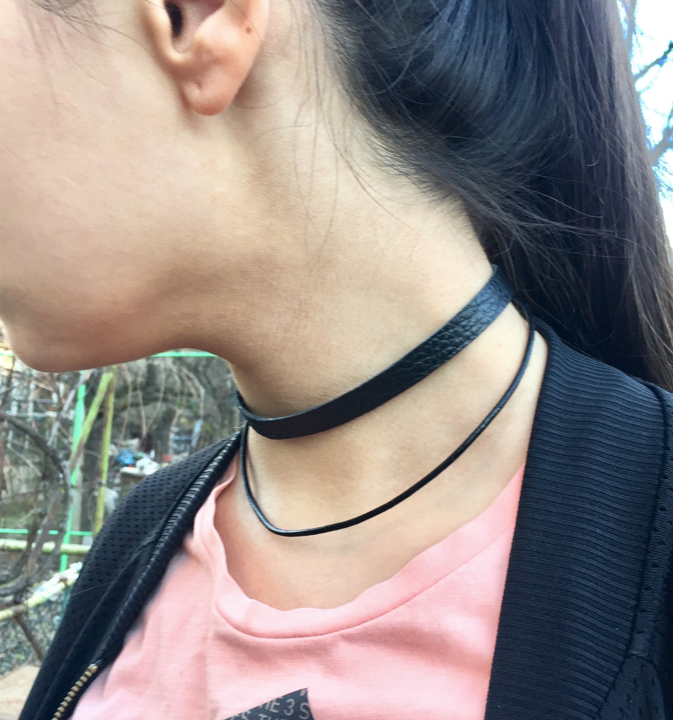 Simple Black Genuine Leather Choker /Thin 1 cm plain choker | Etsy