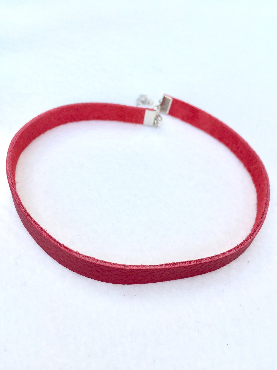 Simple Red Genuine Leather Choker /thin 1 Cm Soft Choker / Handmade ...