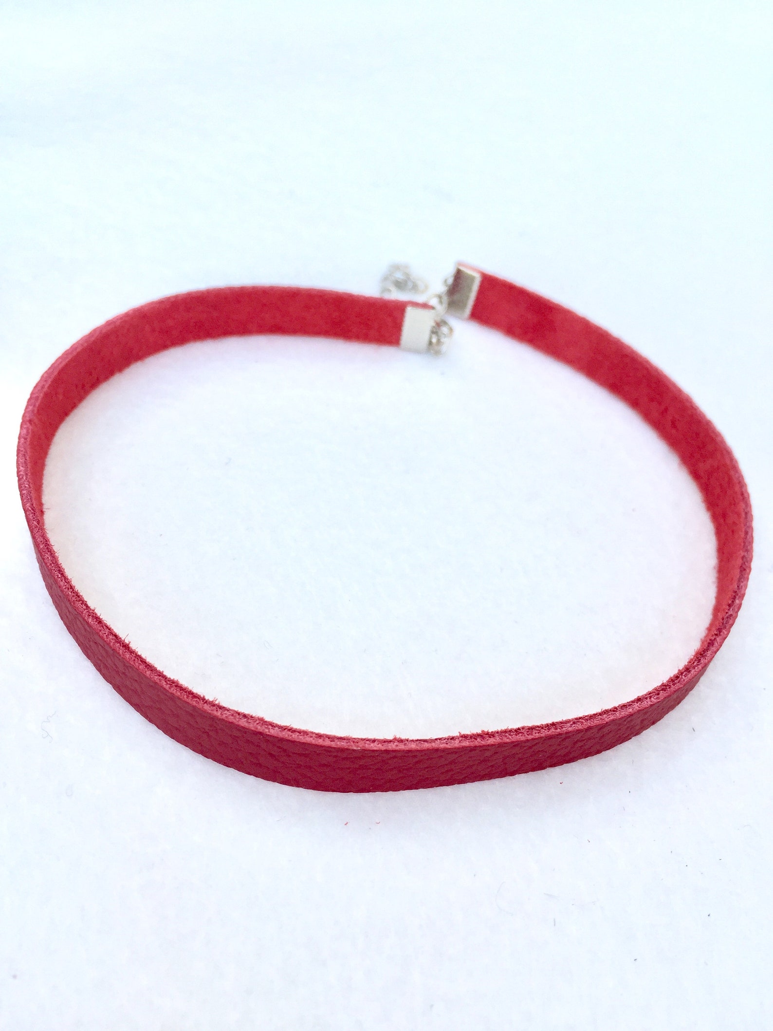 Simple Red Genuine Leather Choker /thin 1 Cm Soft Choker / Handmade ...