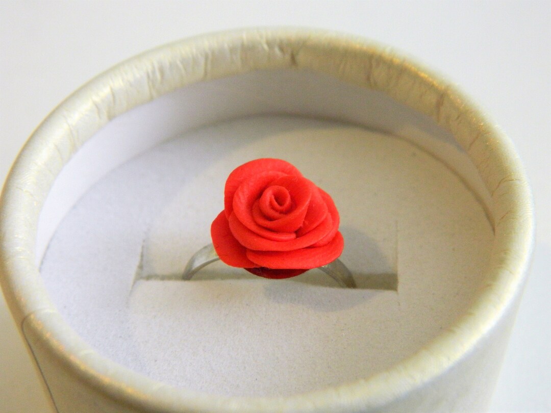 Ring/ Rose Charm/polymer Clay/ Handmade/ Red Base / Polymer - Etsy