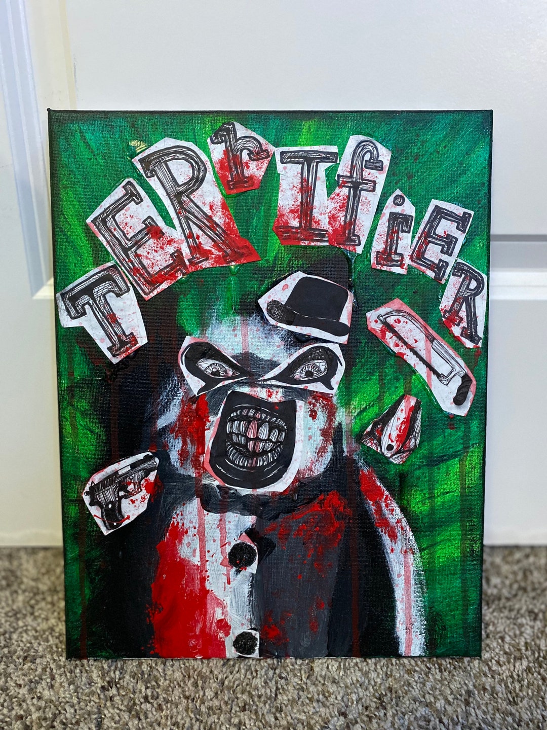 Terrifier Art the Clown Pintura collage acrílico/papel Lienzo 11x14 ...