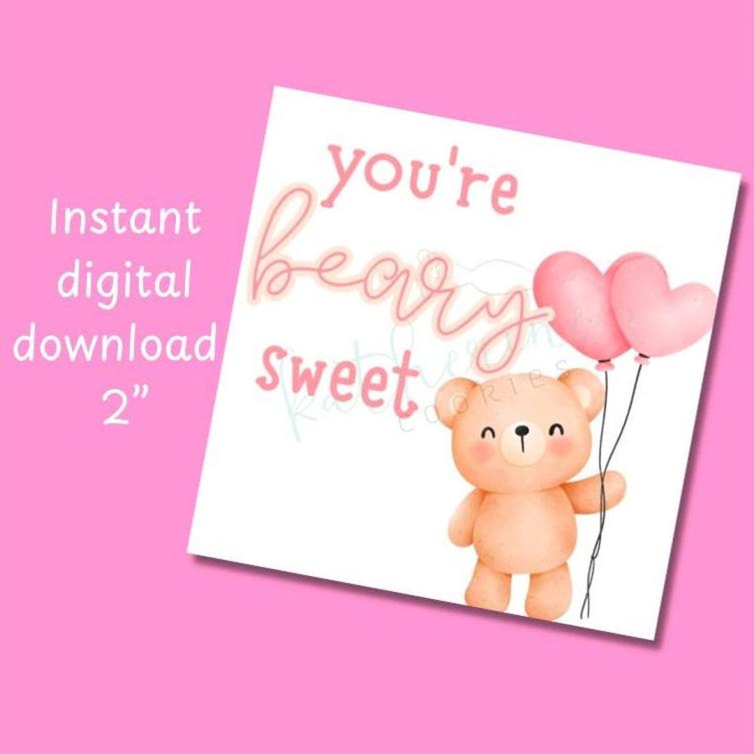 Beary Sweet Valentine’s Day Printable 2” Cookie Tag Sticker Label Card ...
