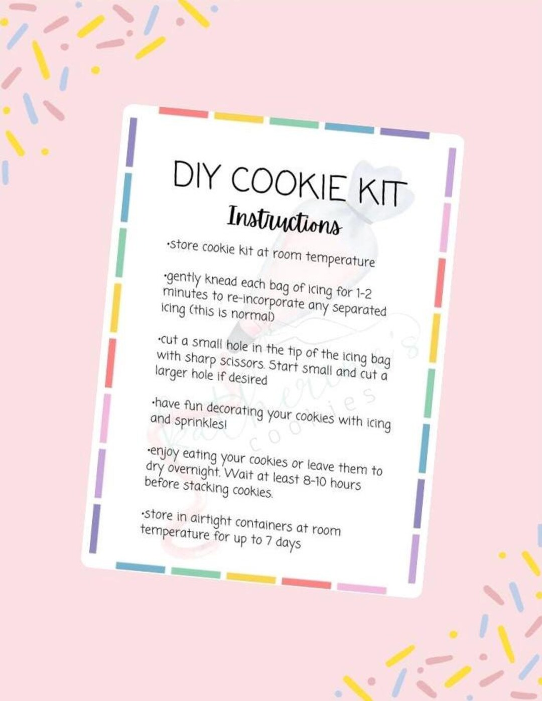 DIY Cookie Kit Instructions Card, Printable Packaging Backer (digital ...
